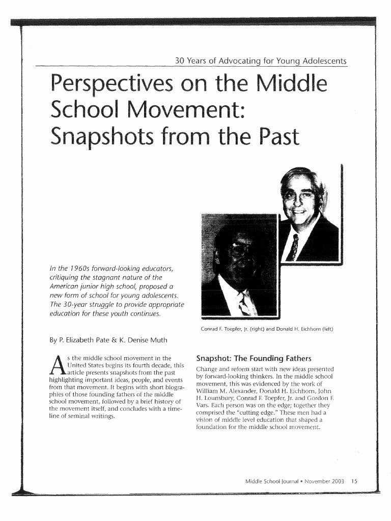 Perspectives On The Middle School Movement | PDF