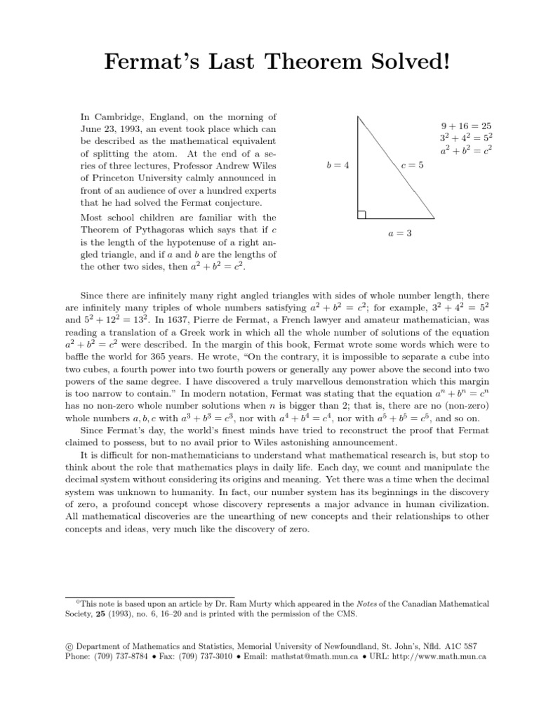 Fermat | PDF | Fermat's Last Theorem | Geometry