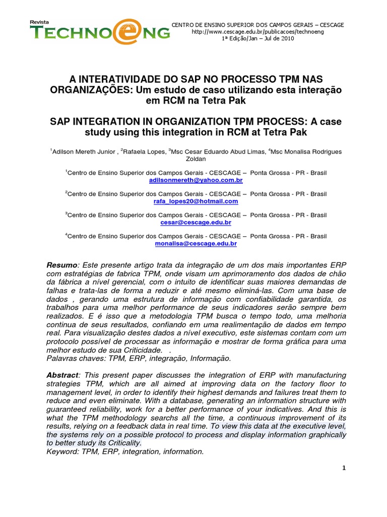 Sap - TPM | PDF | Sap Se | Planejamento de recursos empresariais