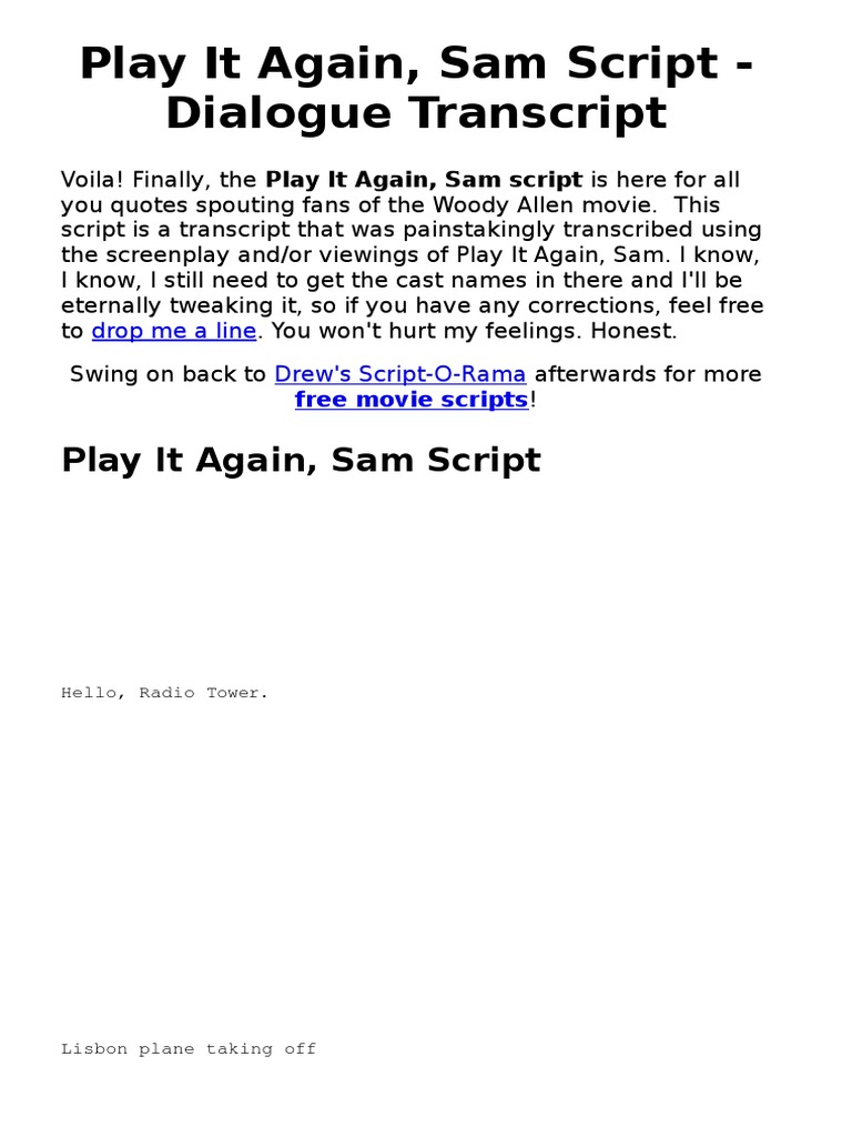 Play It Again Sam Script Dialog | PDF