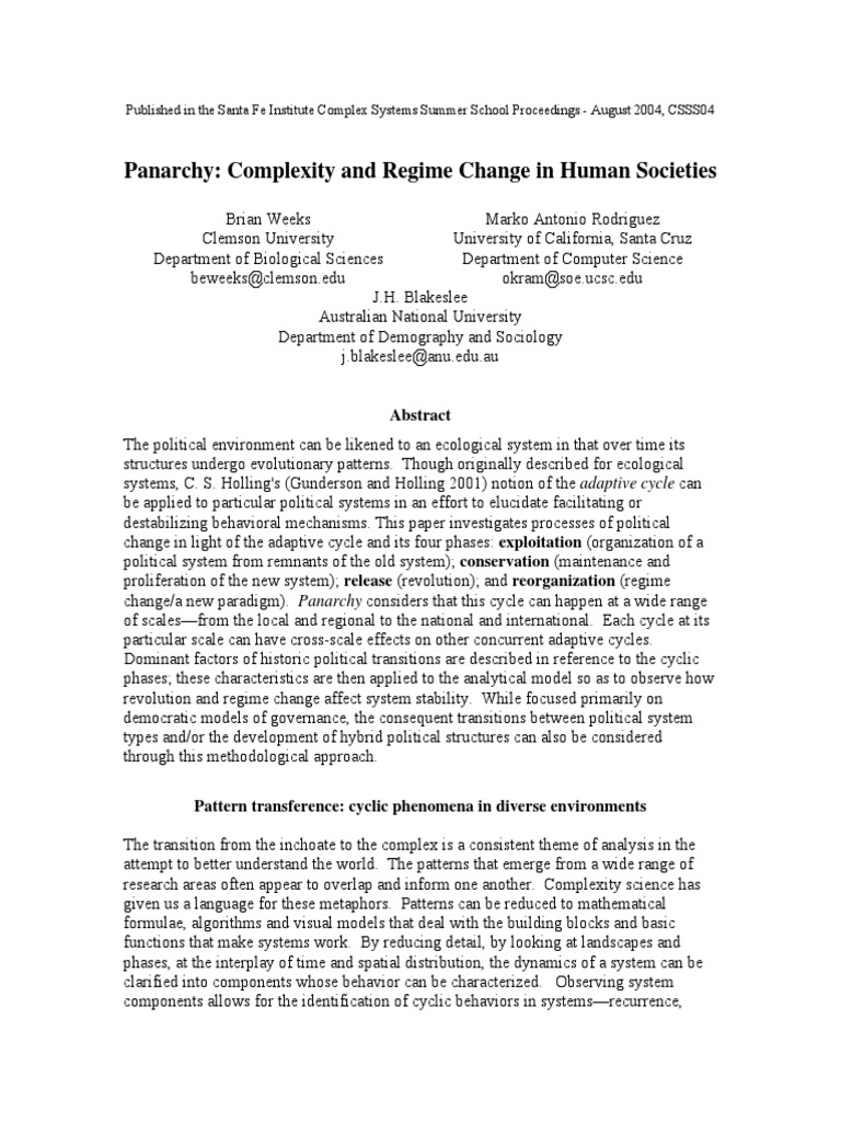 Panarchy. Complexity and Regime Change in Human Societies | PDF ...