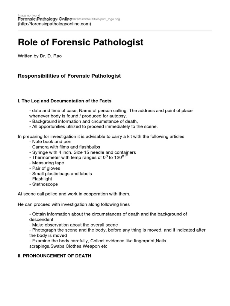 Role of Forensic Pathologist | PDF