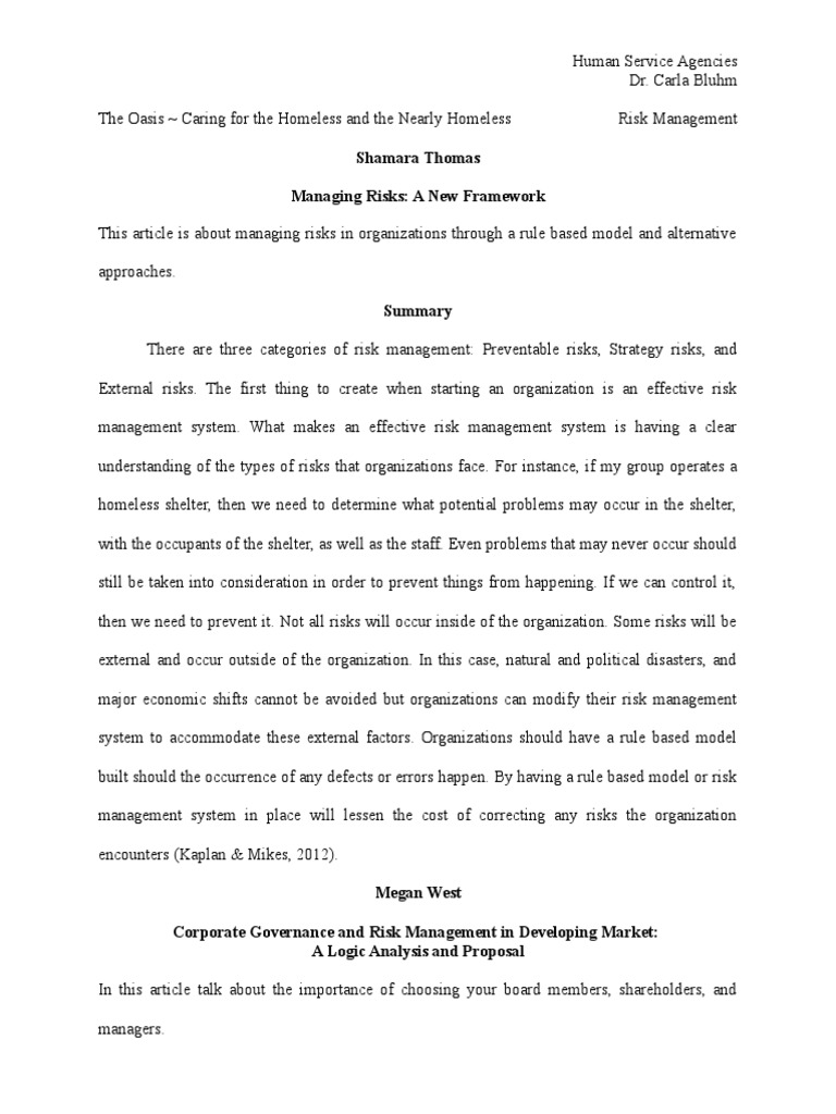 Risk Management For Oasis | PDF | Business | Accountability