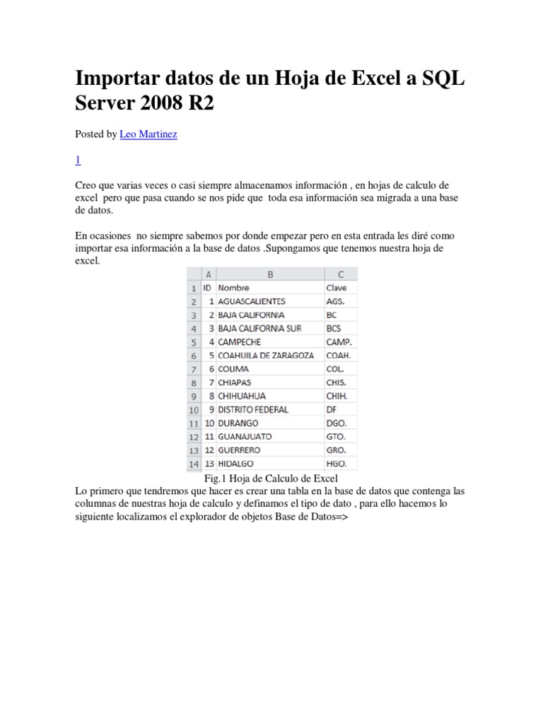Excel A SQL Server | PDF | Tabla (base de datos) | Microsoft Excel