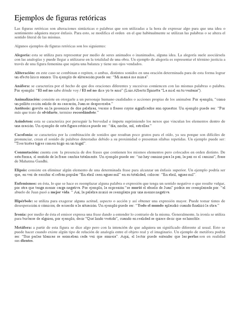 Ejemplos de Figuras Retóricas | PDF | Alegoría | Palabra
