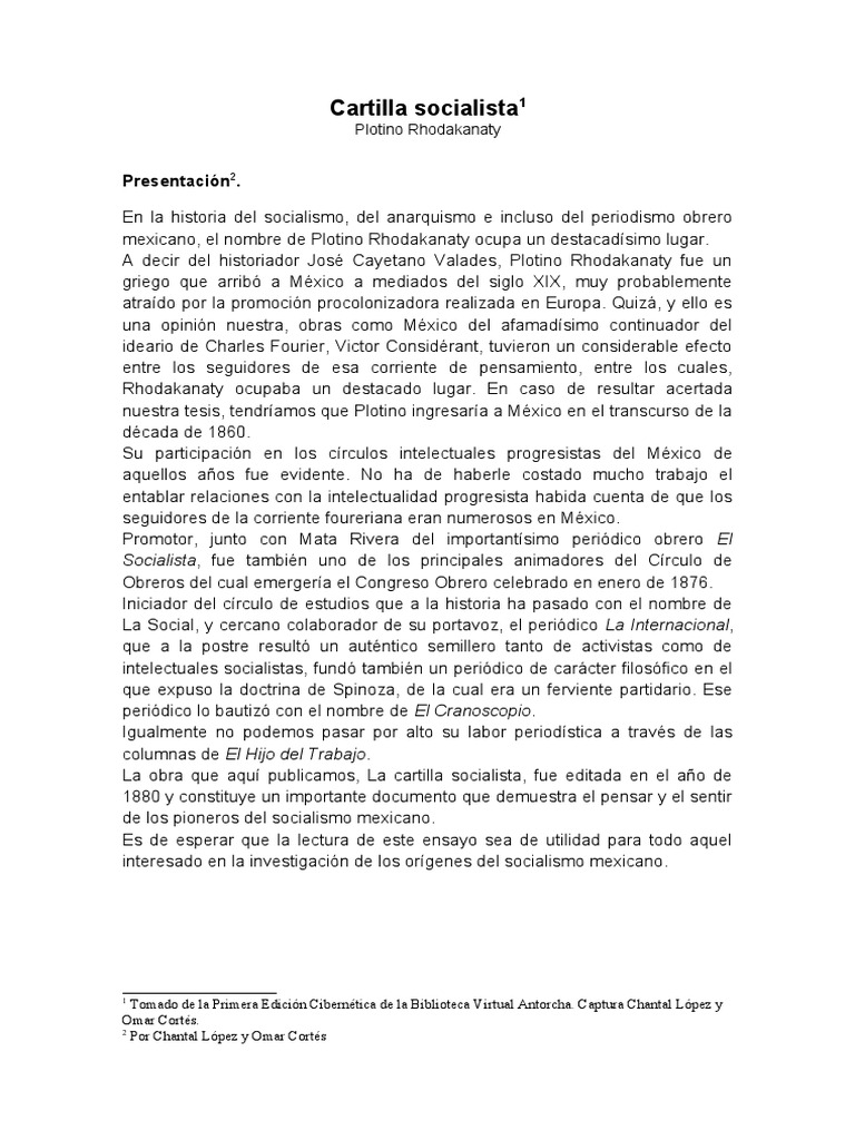 La Cartilla Socialista. Plotino Rhodakanaty | PDF | Estado (política ...