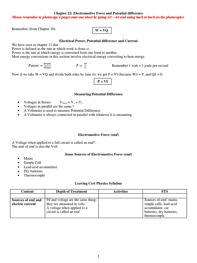 22.electromotive Force and Potential Difference | PDF | Voltage | Volt