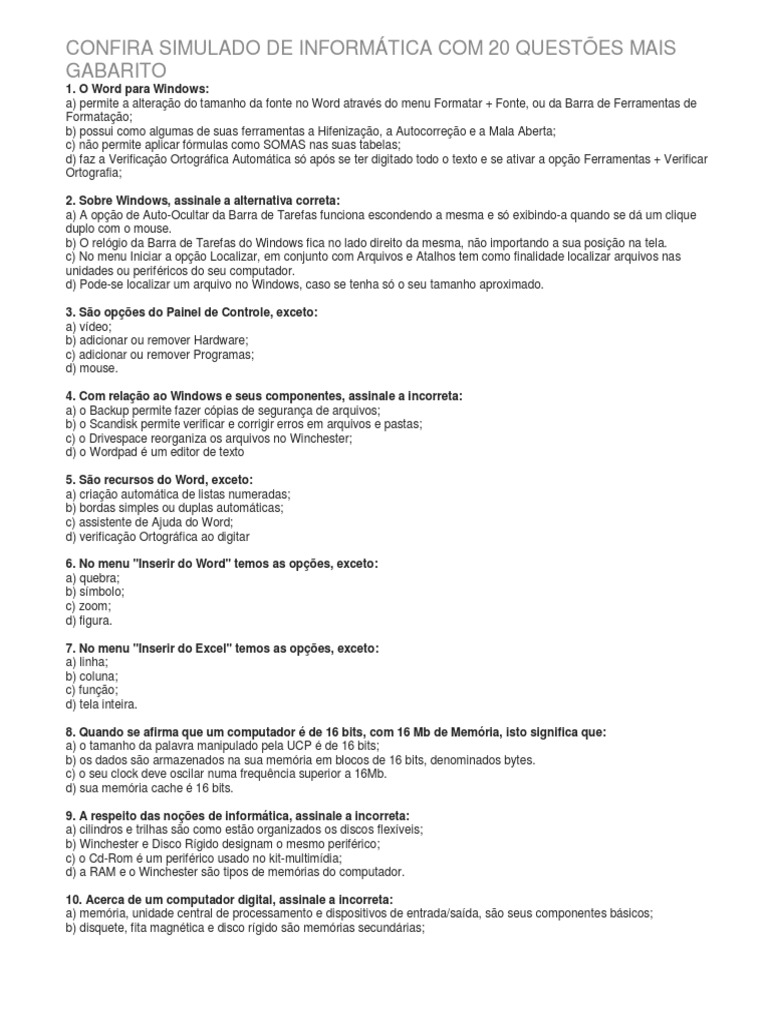 Provas de Informatica Básica | PDF