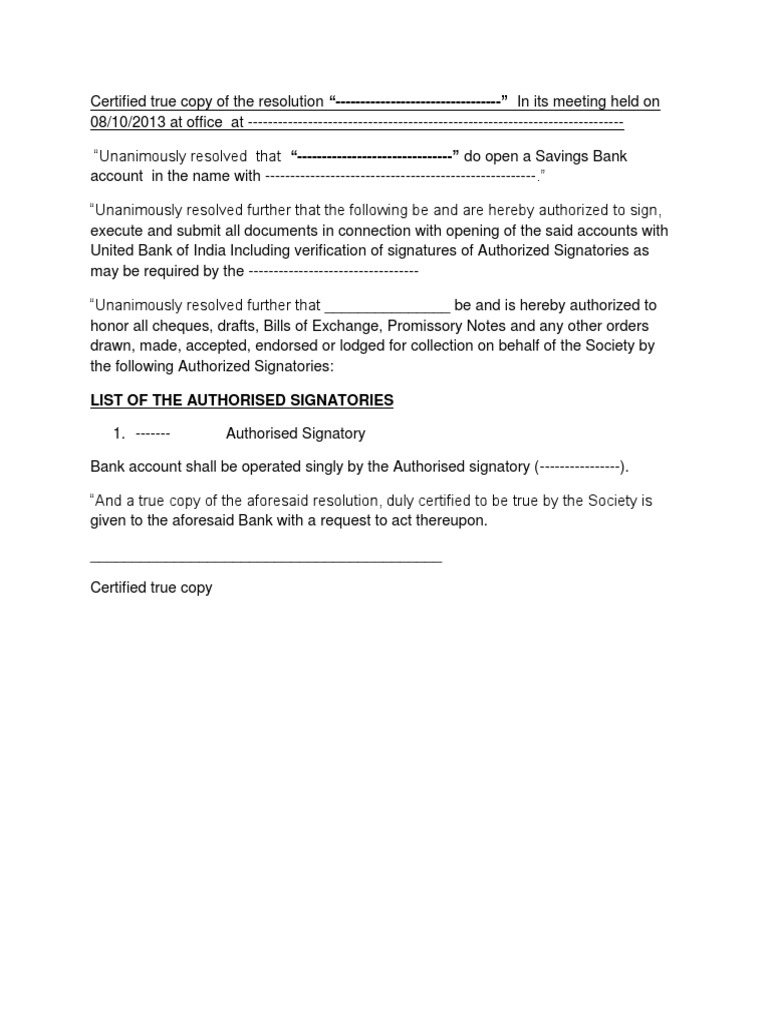 Certified True Copy of The Resolution | PDF | Finance & Money Management
