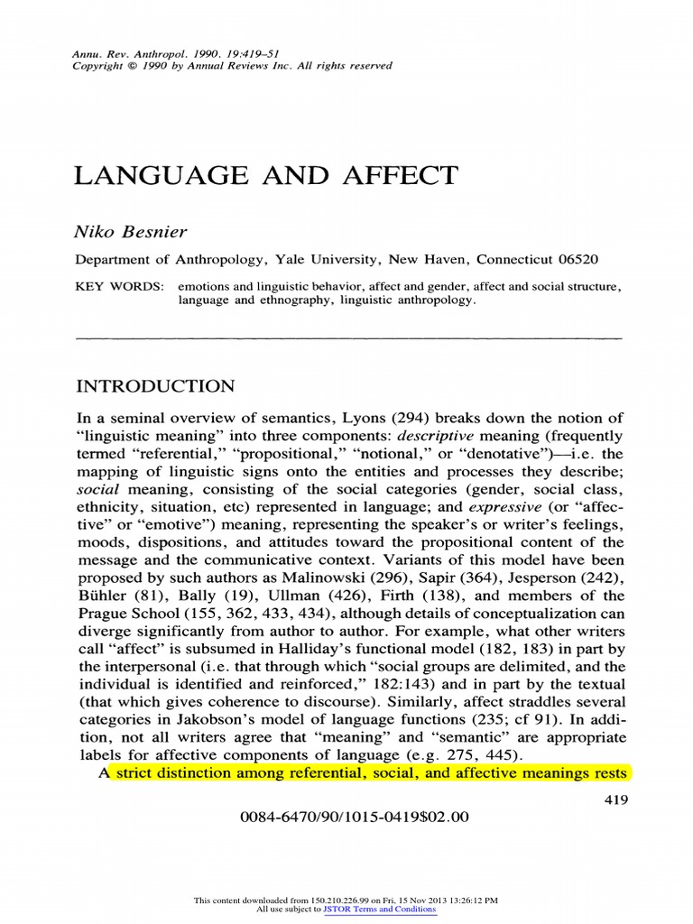 Language and Affect | PDF | Affect (Psychology) | Anthropology