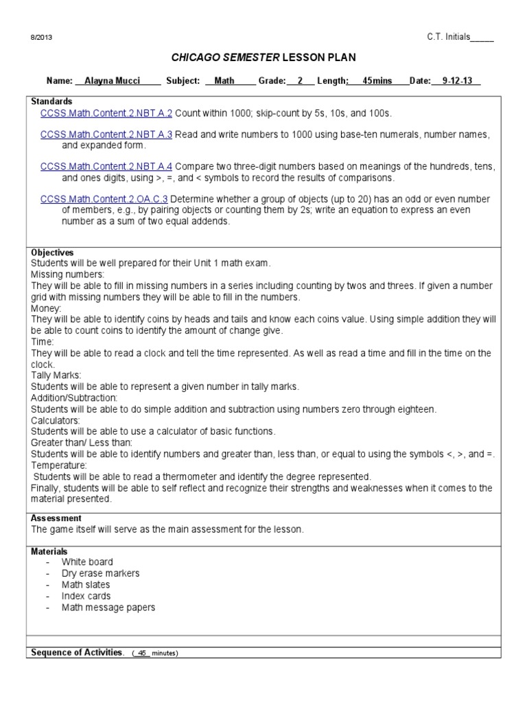 Chicago Semester Lesson Plan: CCSS - Math.Content.2.NBT.A.2 CCSS - Math ...