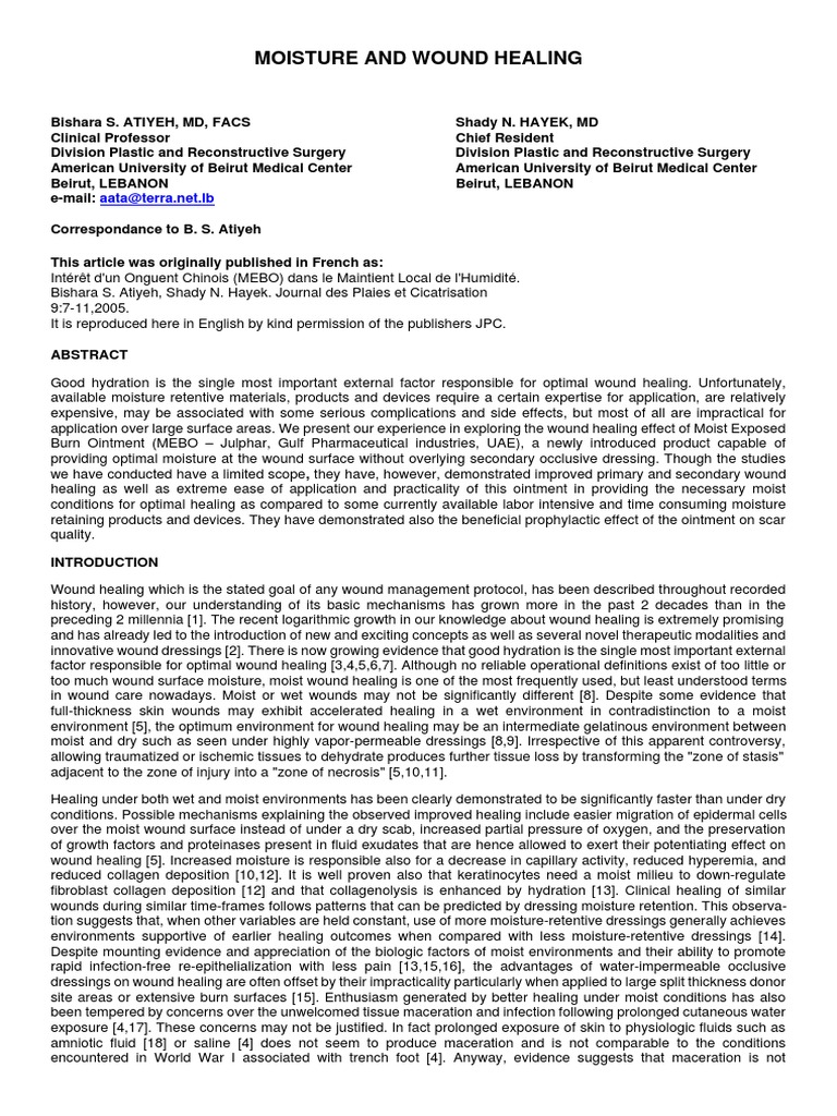 MEBO Moisture and Wound Healing | PDF | Wound | Wound Healing