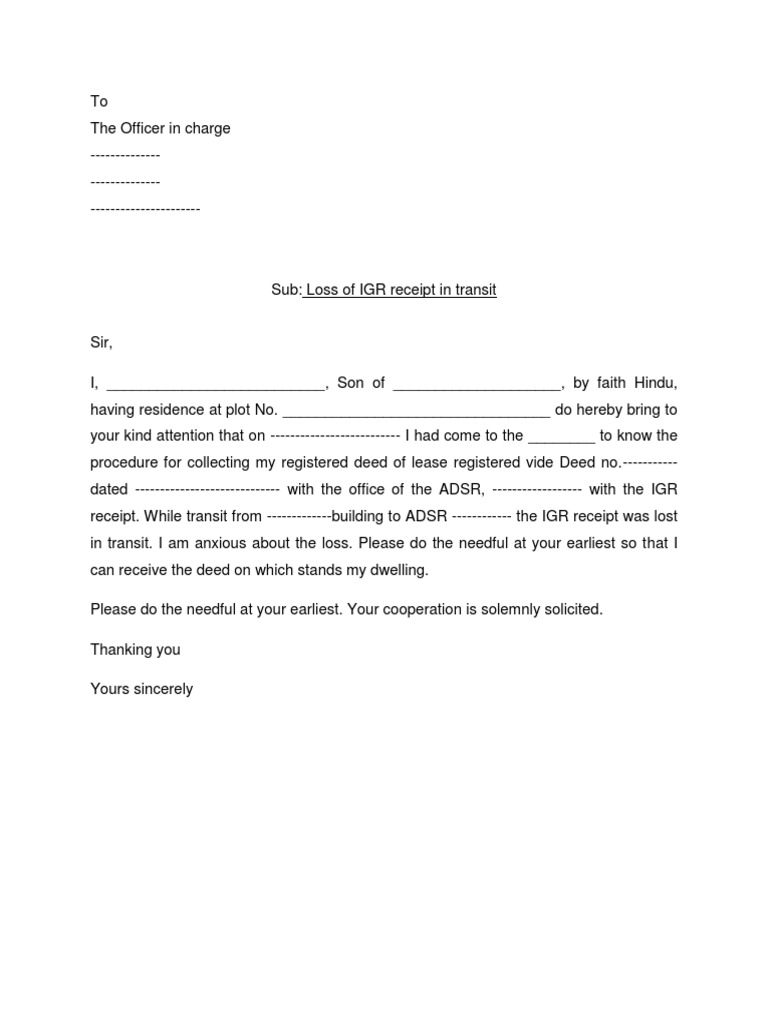 General Diary Format for Lost Receipt | PDF | Business | Finance ...