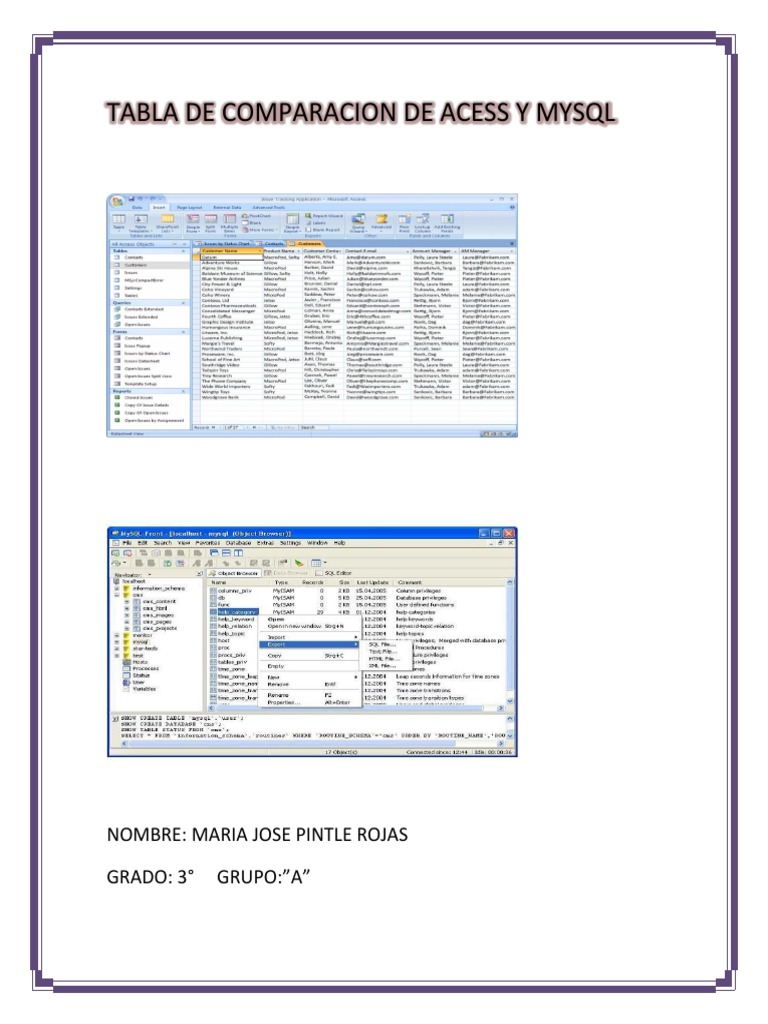 Tabla de Comparaciones de Acess y Mysql 2 | PDF | Tabla (base de datos ...