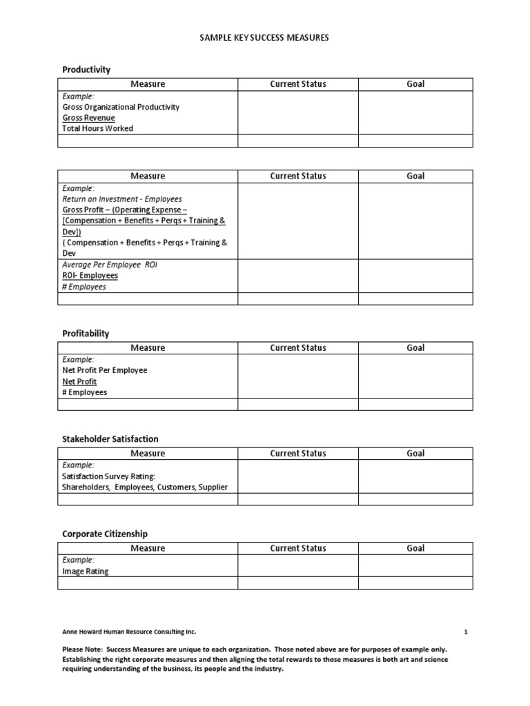 Productivity: Sample Key Success Measures | PDF