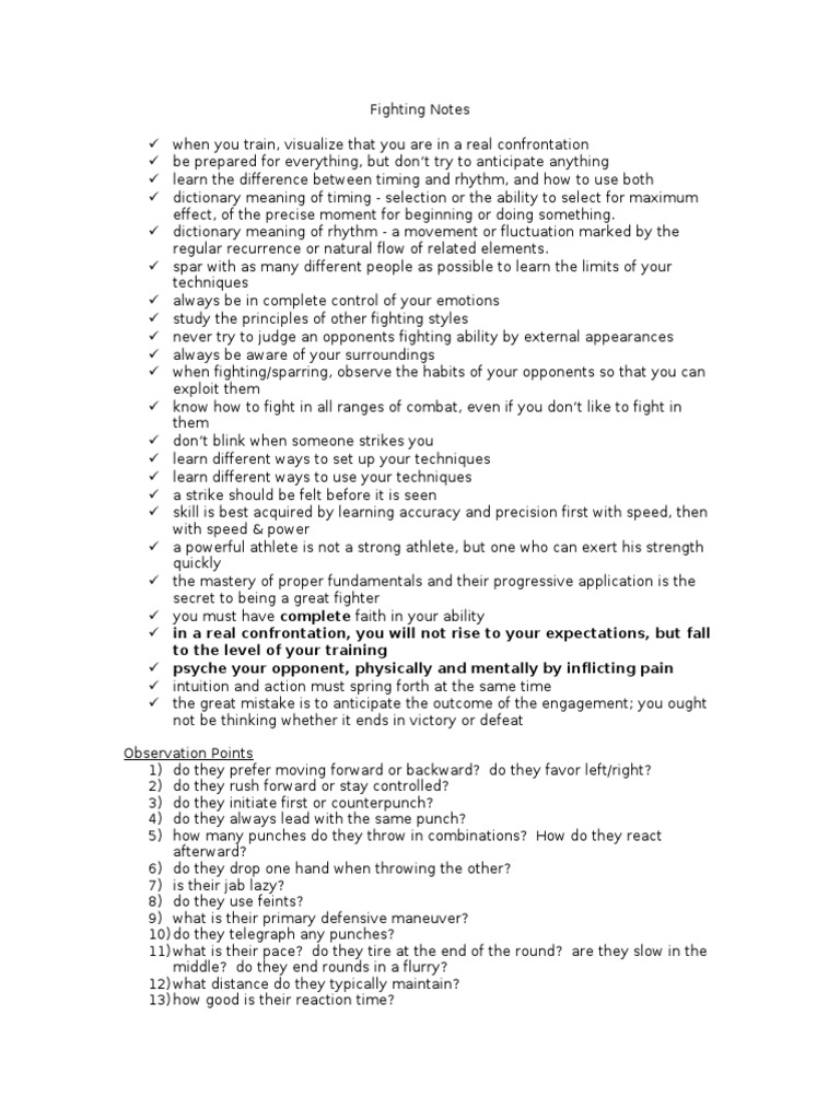 Fighting Notes | PDF | Rhythm | Behavioural Sciences