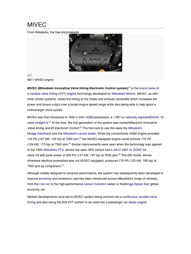 Mivec: MIVEC (Mitsubishi Innovative Valve Timing Electronic Control ...