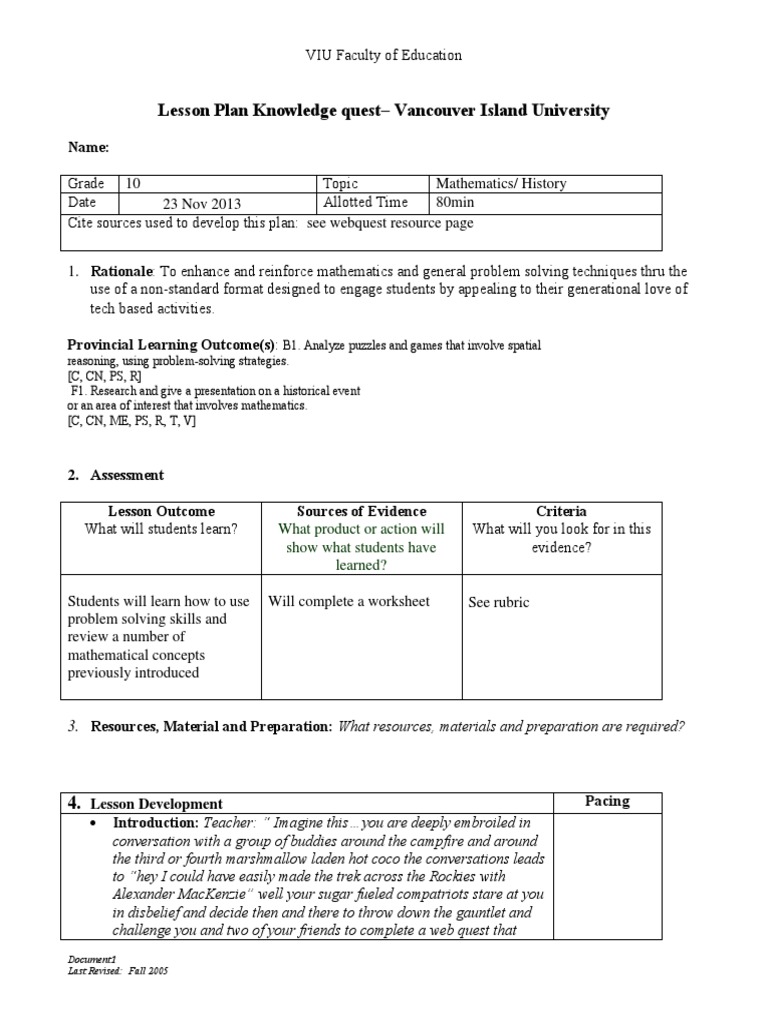 Web Quest Lesson Plan Pdf Language Arts Discipline Art