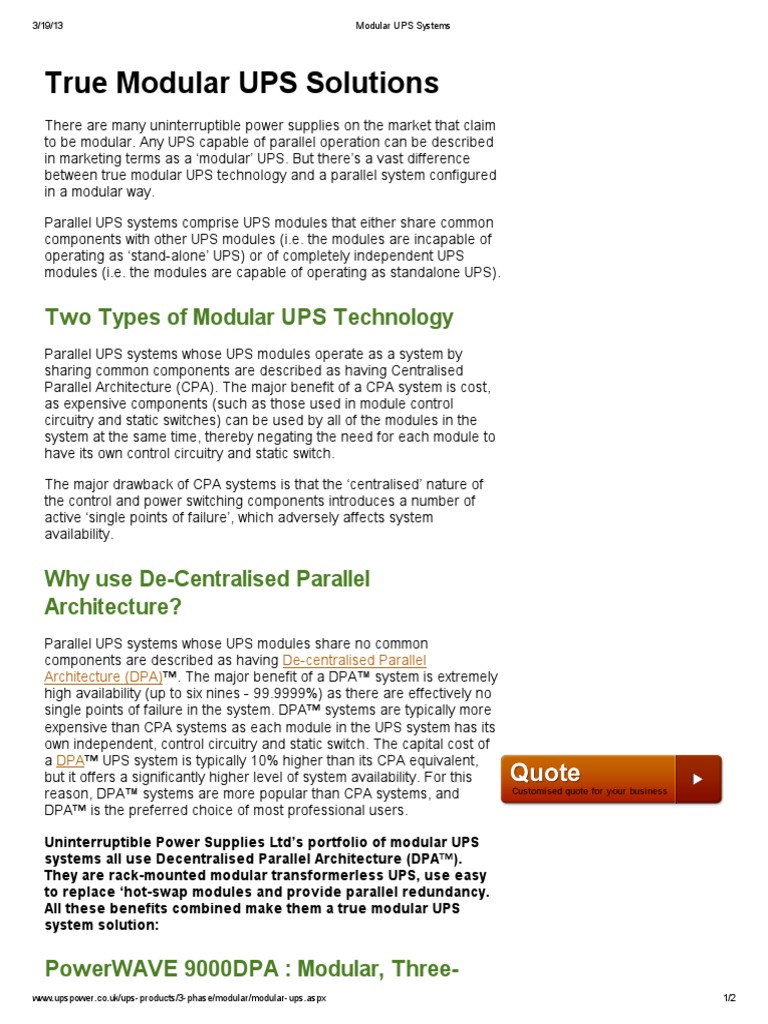 Modular UPS Systems | PDF | Modularity | Modular Programming