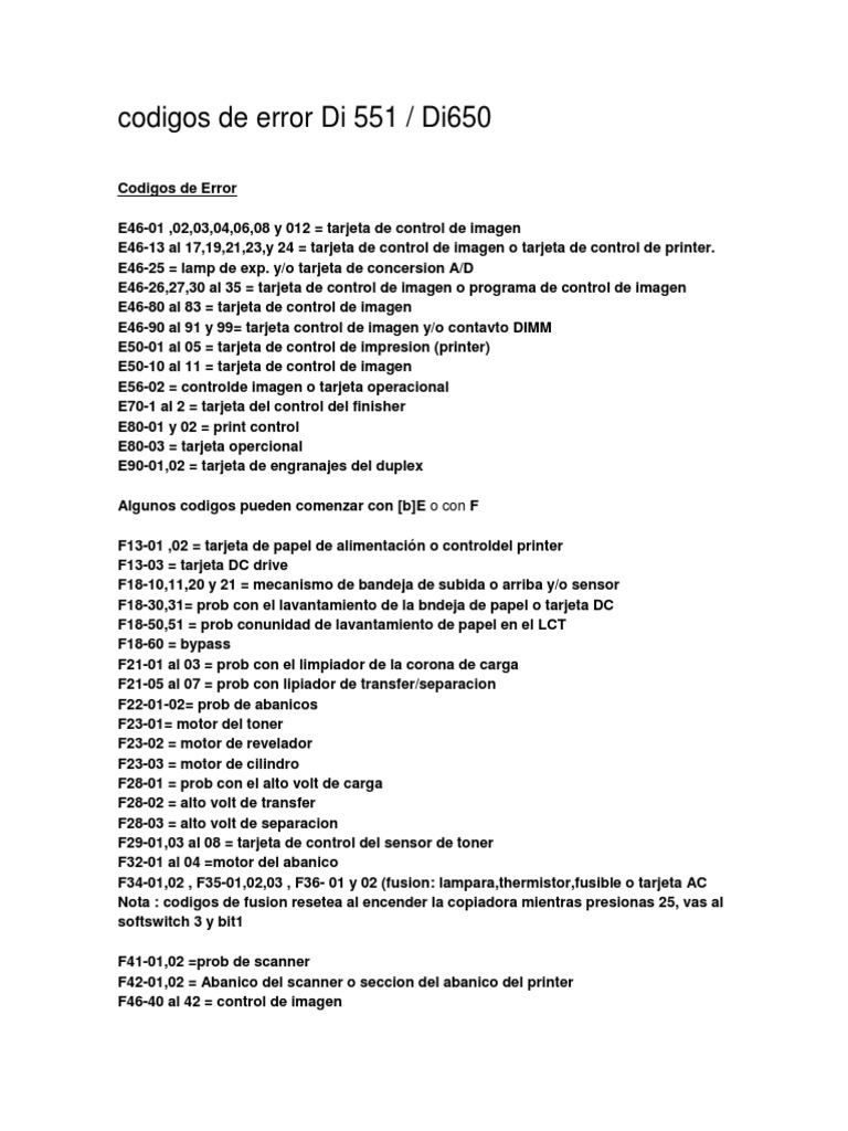 Codigos de Error Di 551 | PDF | Equipo | Bienes manufacturados