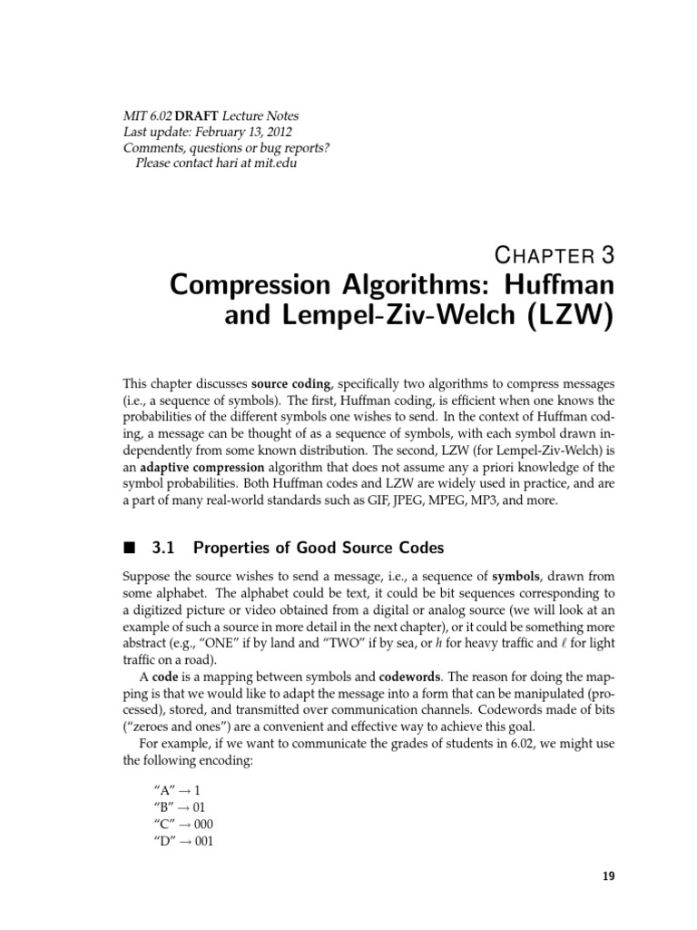 Huffman and Lempel-Ziv-Welch | PDF | Code | Data Compression