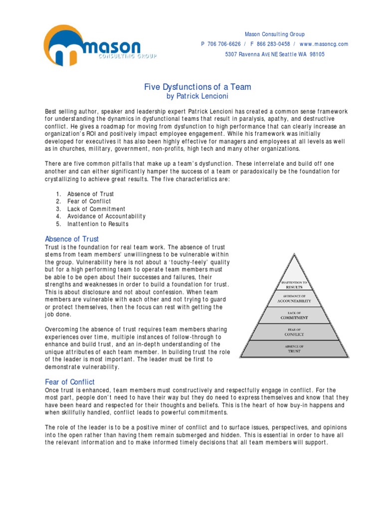 Five Dysfunctions of A Team | PDF | Accountability | Leadership