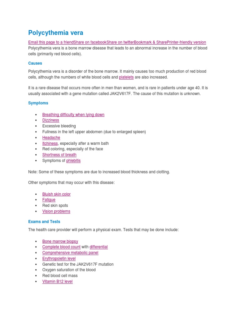 Understanding Polycythemia Vera: Causes, Symptoms and Treatment | PDF ...