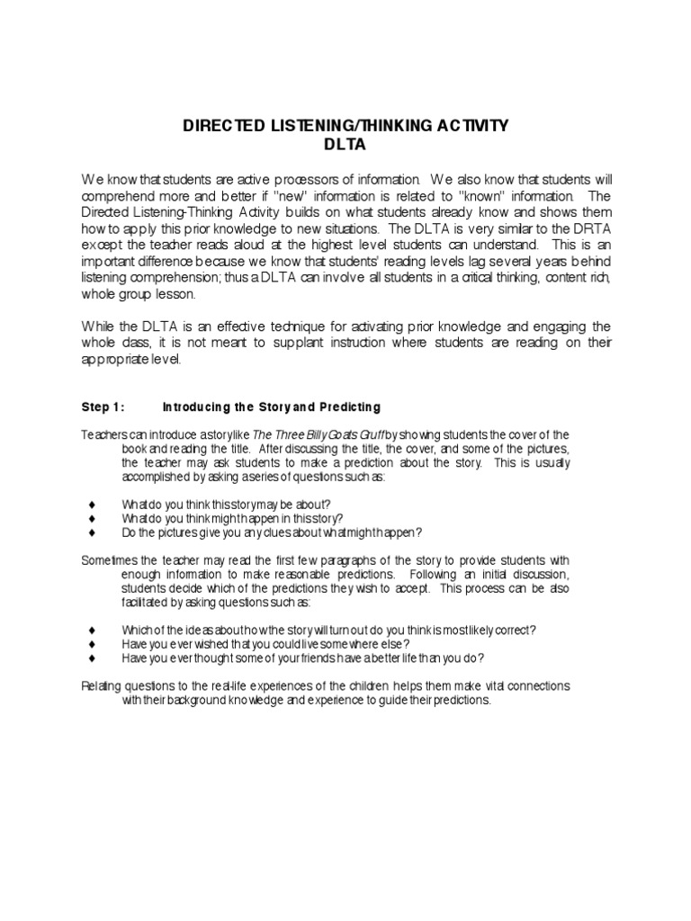 Directed Listening Thinking Activity | PDF | Wellness