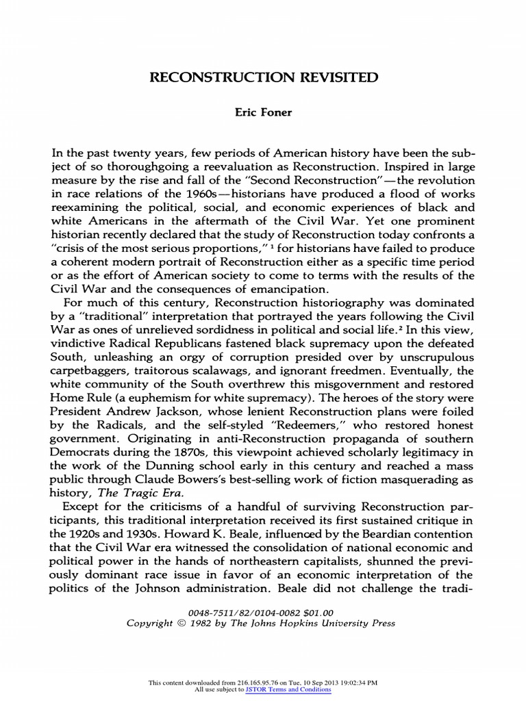 Eric Foner - Re DuBois On Reconstruction | PDF | Reconstruction Era ...