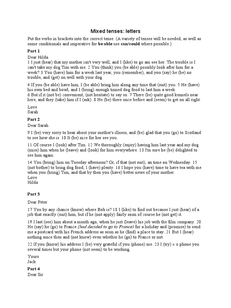 Letters with verbs in different tenses | PDF | Grammatical Tense ...