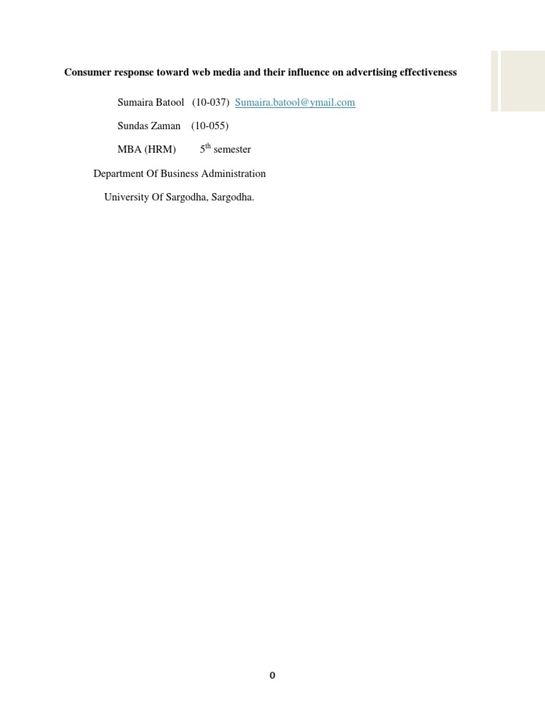 Consumer Response Toward Web Media And Their Influence On Advertising Effectiveness Pdf