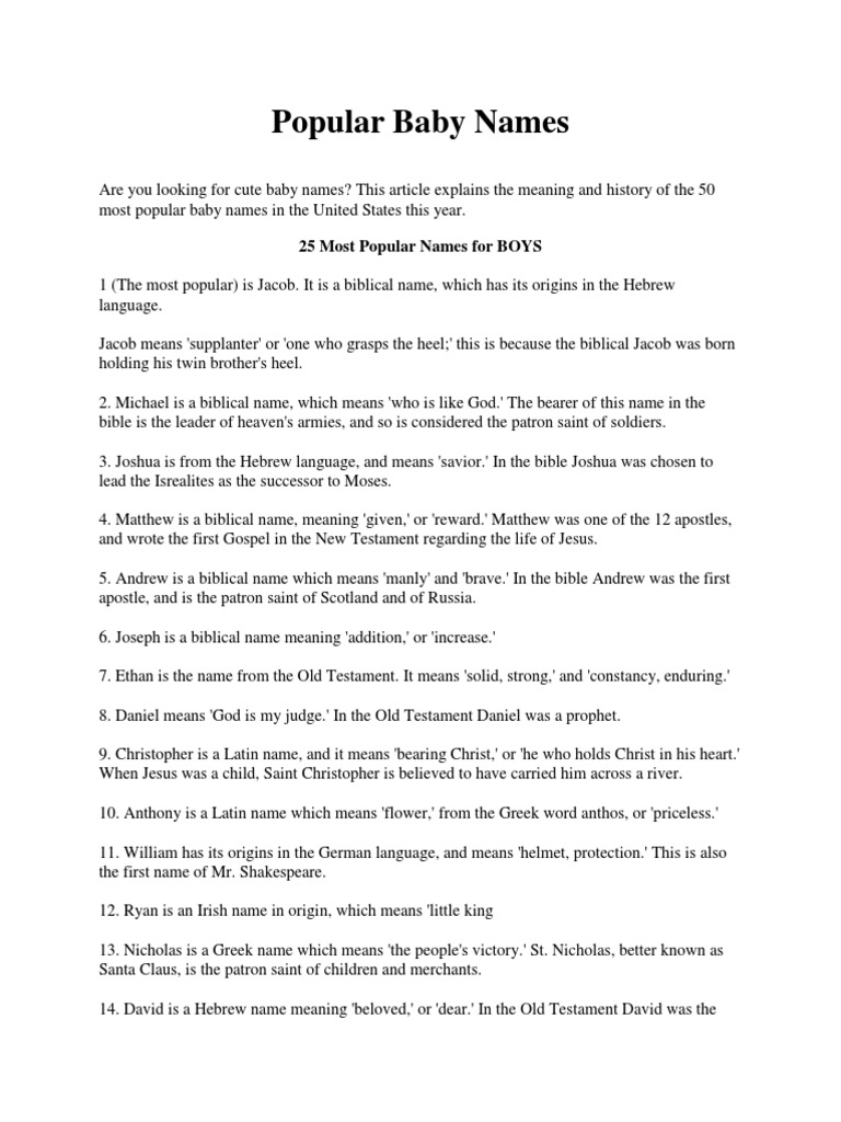 Popular Baby Names | PDF | Bible | Joshua