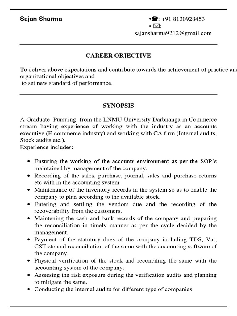 Sajan Resume | Download Free PDF | Internal Audit | Accounting