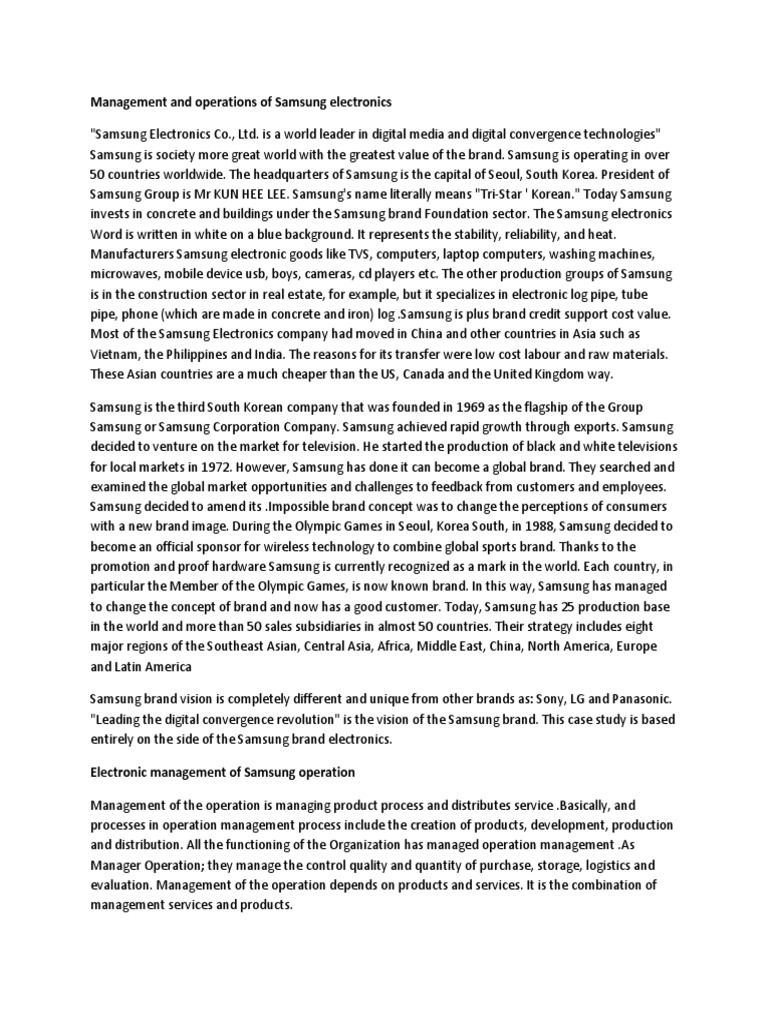 Management and Operations of Samsung Electronics | PDF | Samsung ...