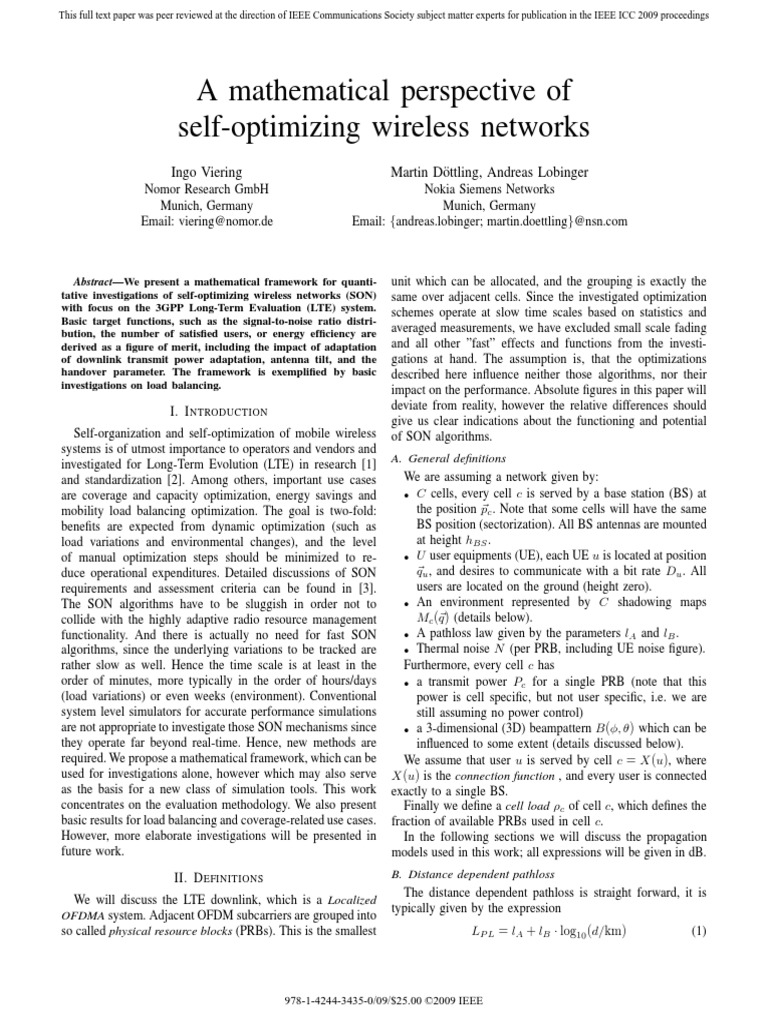A Mathematical Perspective of Self-Optimizing Wireless Networks | PDF ... A Mathematical Perspective of Self-Optimizing Wireless Networks | PDF ...