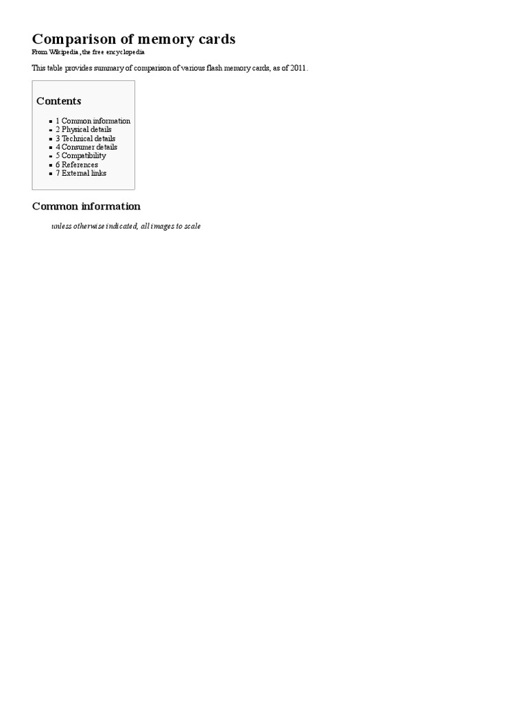 Comparison of Memory Cards - Wikipedia, The Free Encyclopedia | PDF ...