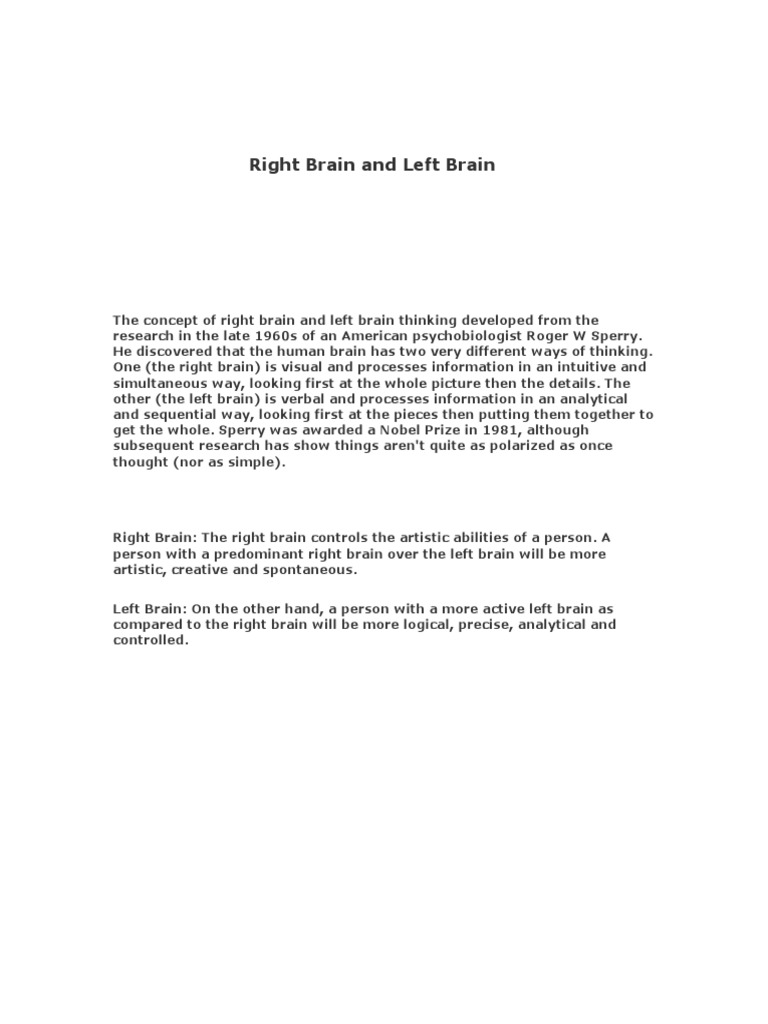 Right Brain and Left Brain | PDF