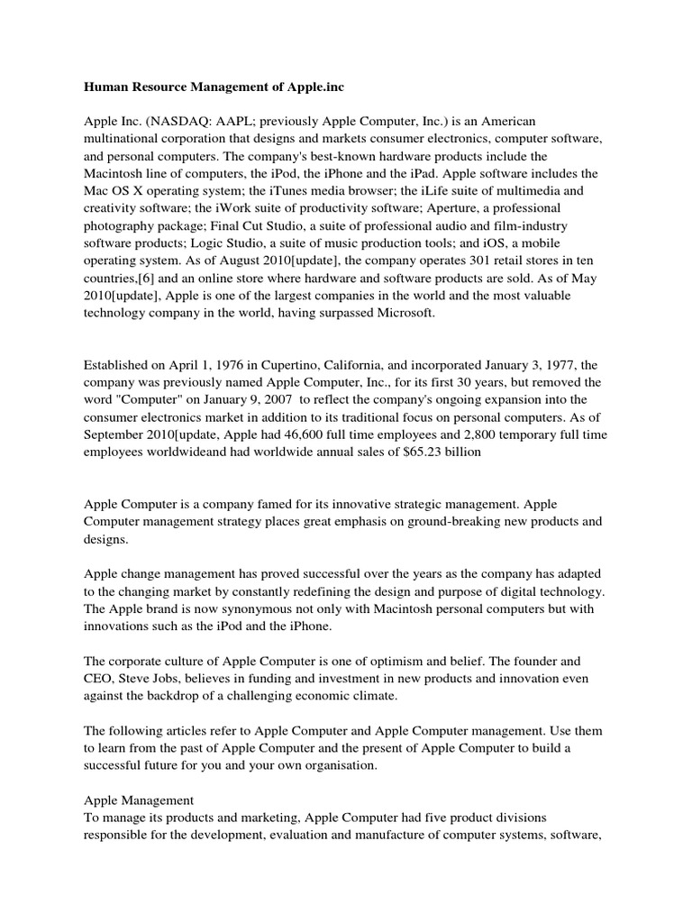 Apple Inc. Human Resource Management | PDF | Apple Inc. | Personal ...