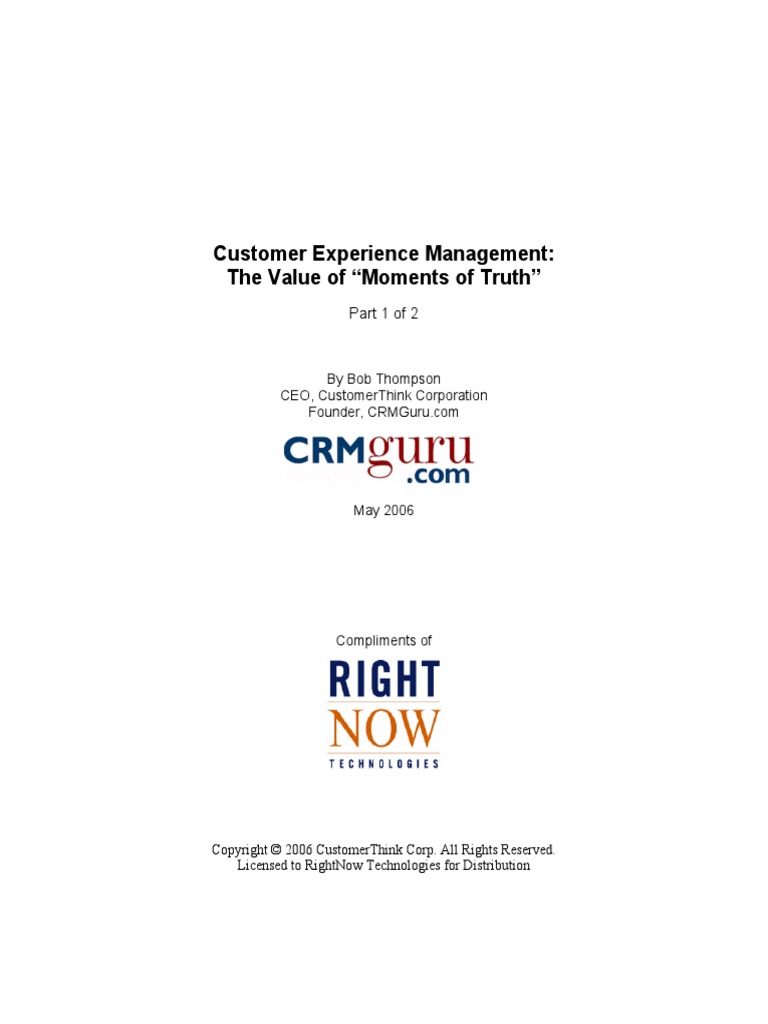 Customer Experience Management The Value of Moments of Truth Part 1 of ...