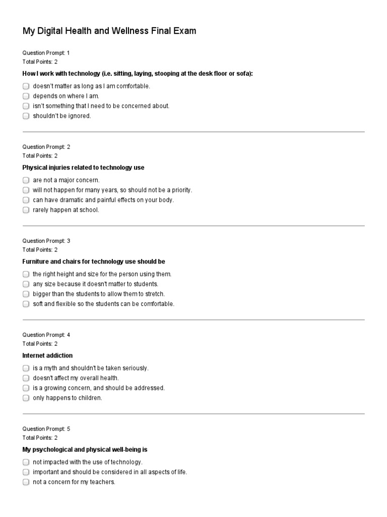 Digital Health Exam for Students | PDF | Sports
