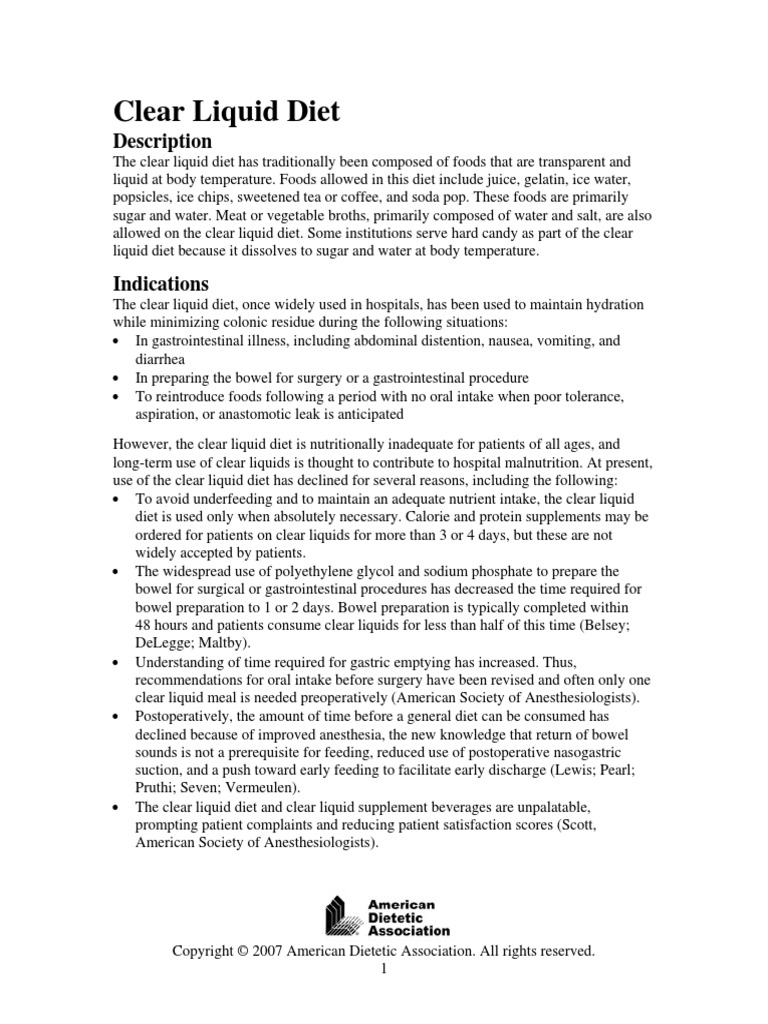 Clear Liquid Diet | PDF | Medical Specialties | Clinical Medicine
