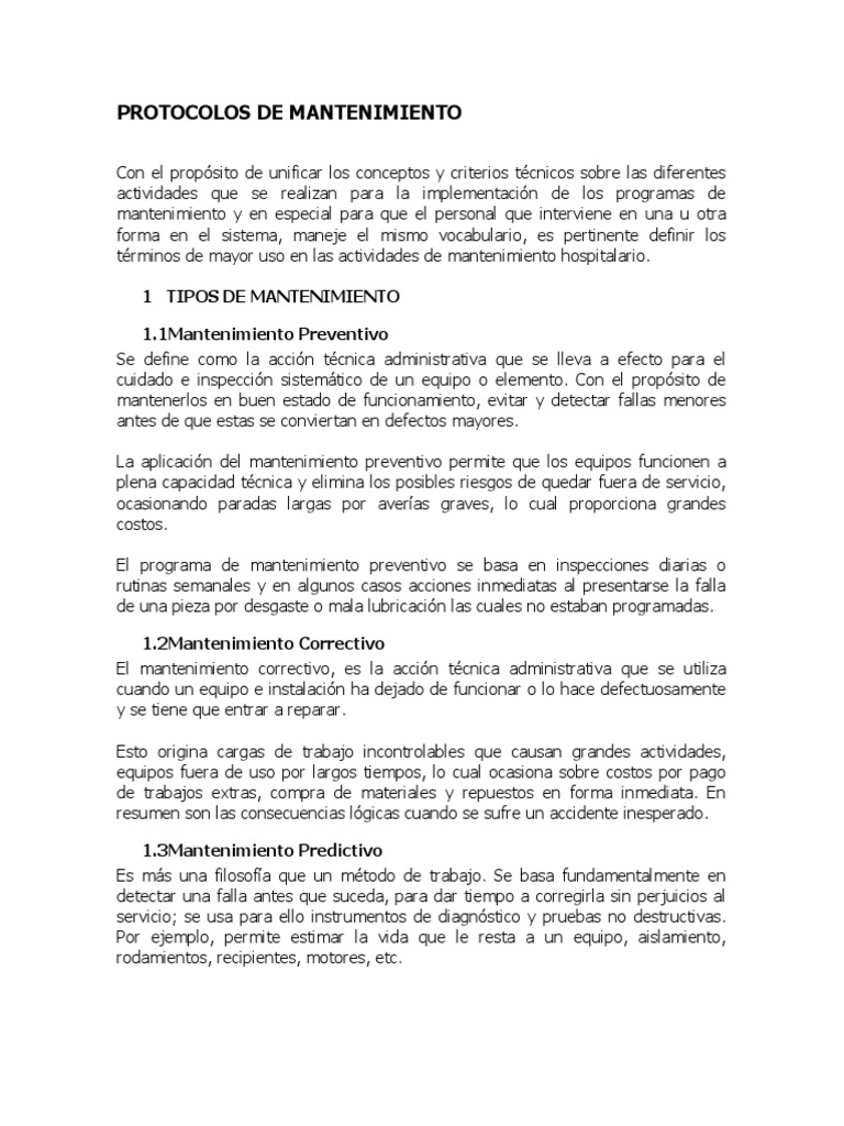 Protocolos de Mantenimiento | PDF | Calibración | Bienestar