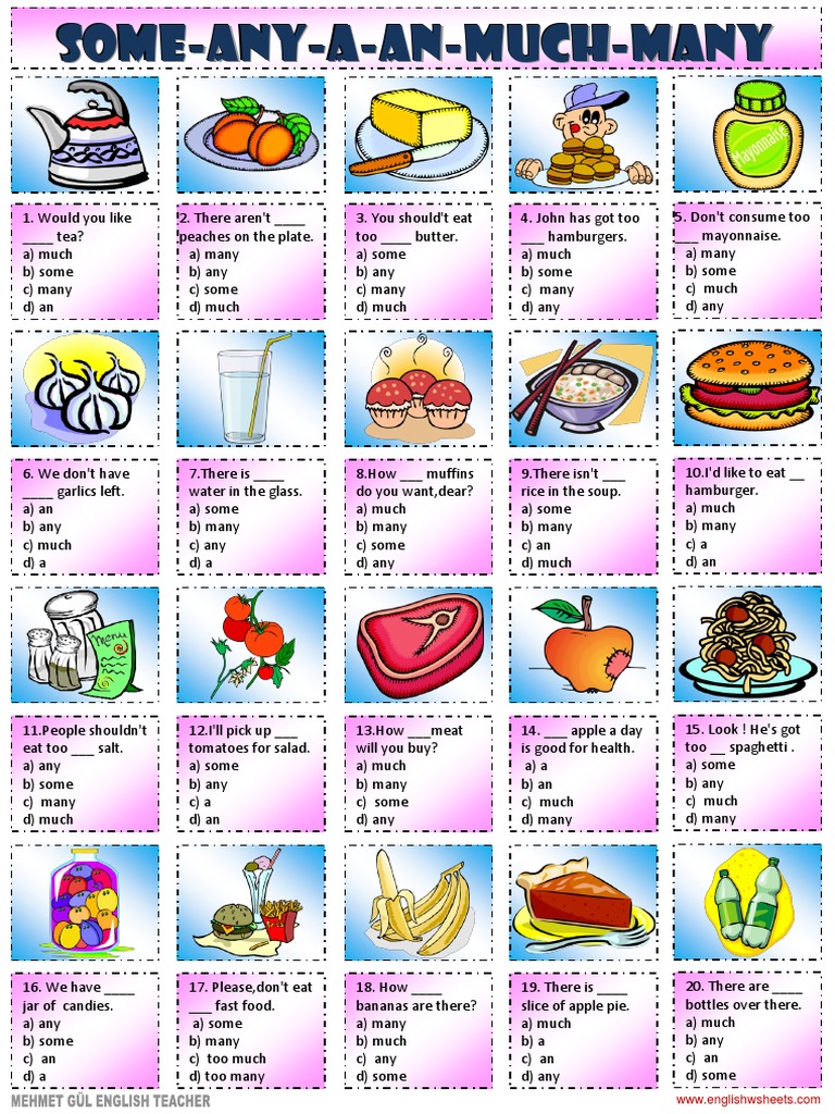 Quantifiers Some Any A An Much Many Worksheet | PDF | Hamburgers ...