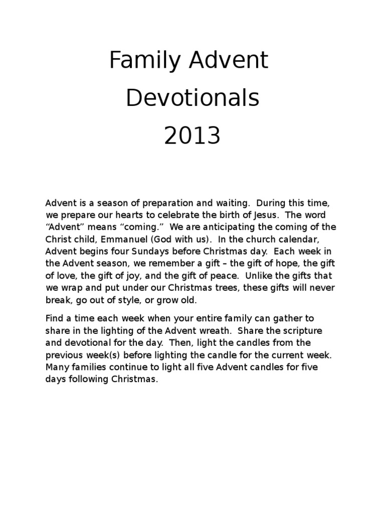 Family Advent Devotionals Guide | PDF | Advent | Wreath