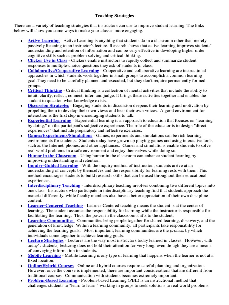 Engaging Teaching Strategies Overview | PDF | Brainstorming | Learning