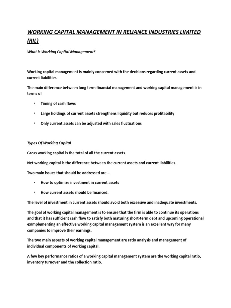 Working Capital Management at RIL | PDF | Working Capital | Inventory