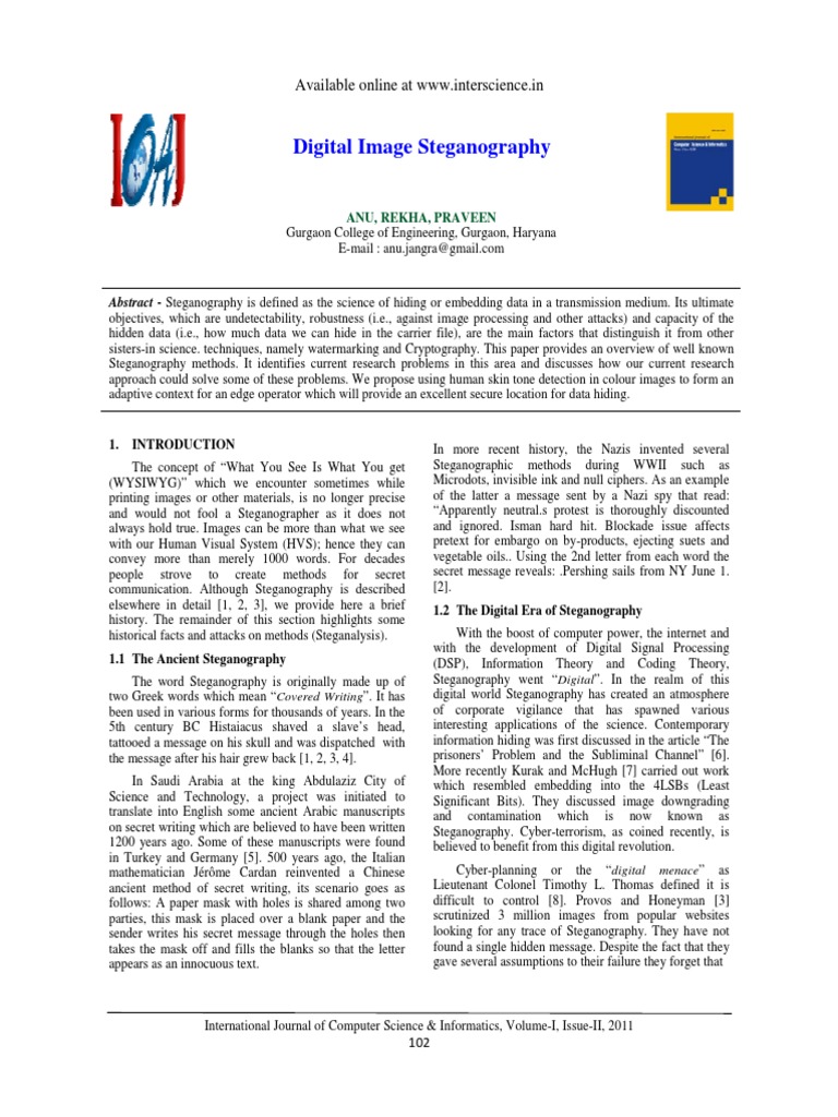 Digital Image Steganography: Available Online at WWW - Interscience.in | PDF | Data Compression ...