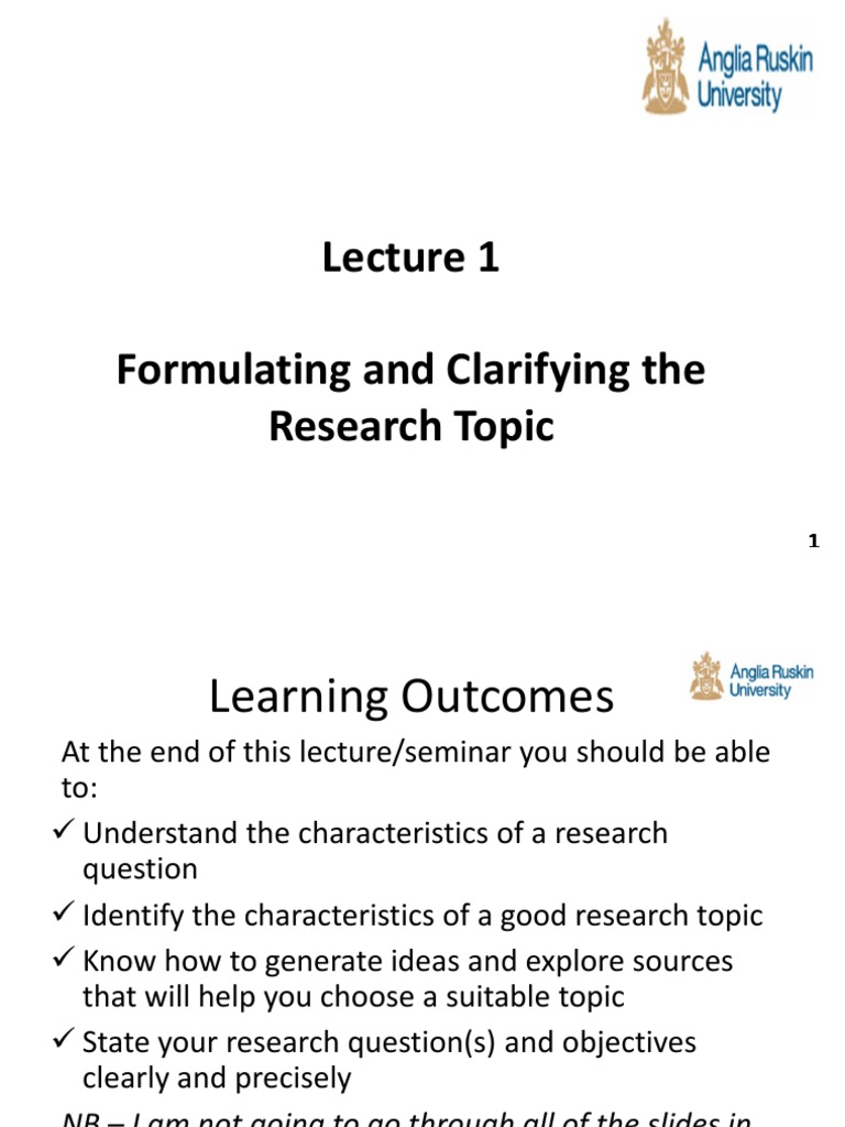Lecture 1 Formulating and Clarifying The Research Topic | PDF ...