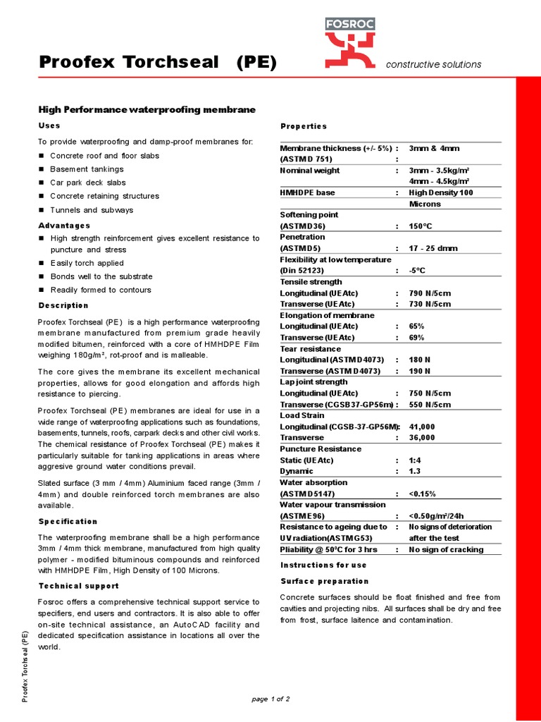 Proofex Torchseal (PE) | PDF | Concrete | Materials