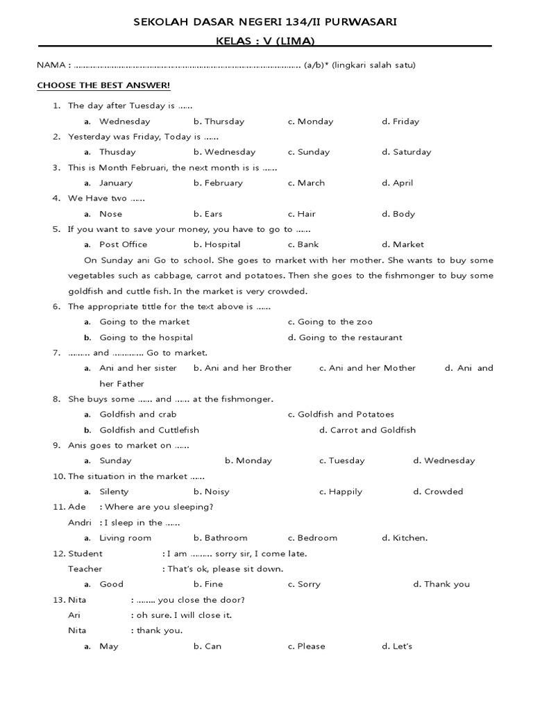 Soal Bahasa Inggris Sd Pdf Beverages Foods